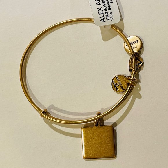 Alex and Ani | Jewelry | Alex And Ani Square Charm Bracelet Rafaelian Gold Engravable Wgift Box ...